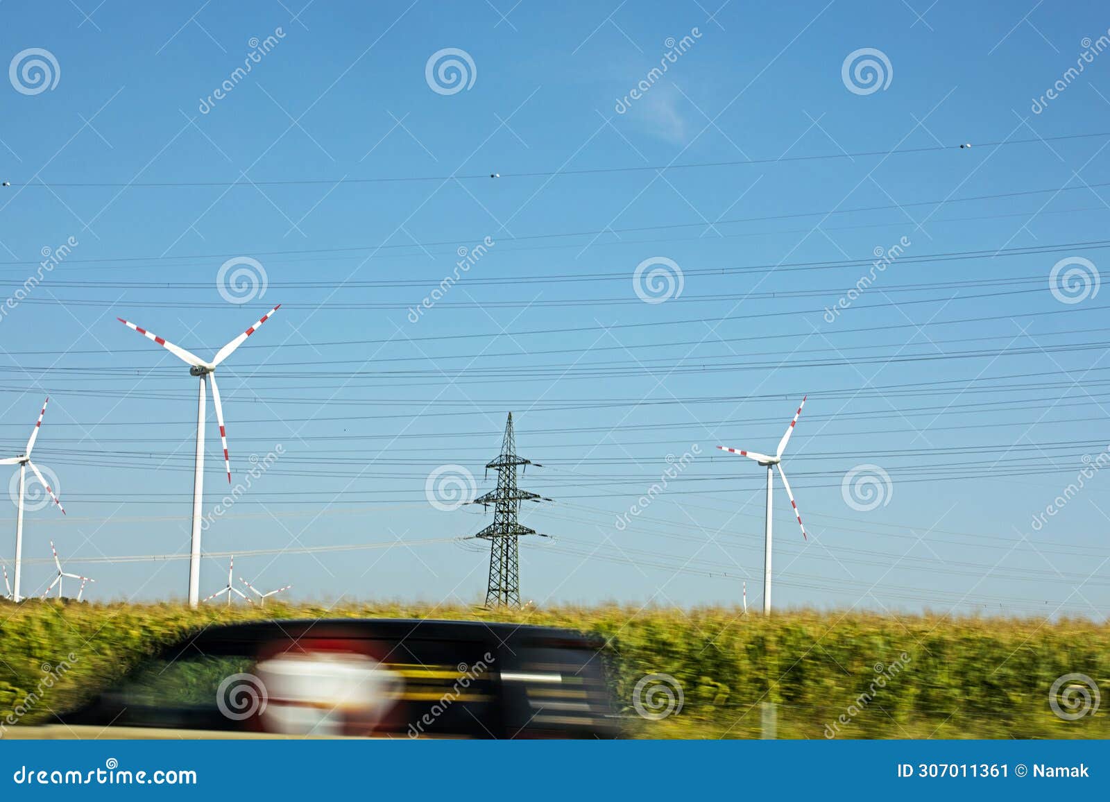 Wind Power Station Along the Highway during the Day. Saving Stock Image ...
