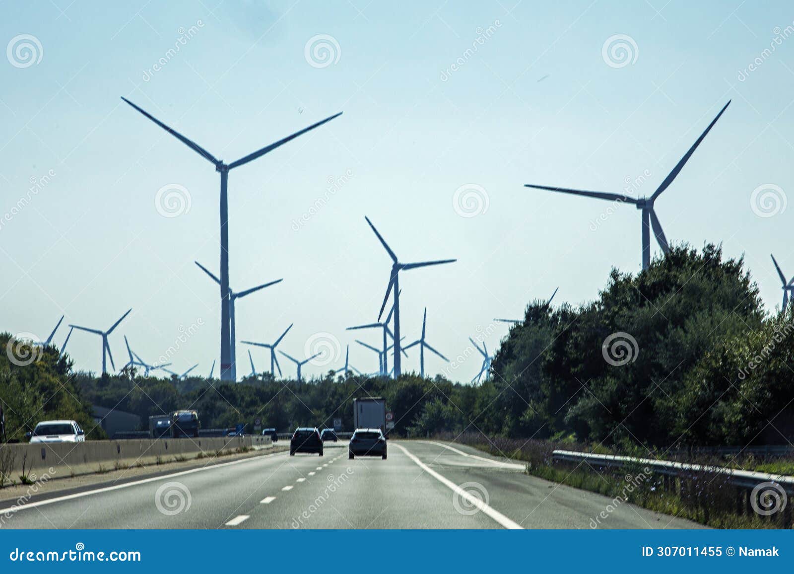 Wind Power Station Along the Highway during the Day. Saving Editorial ...