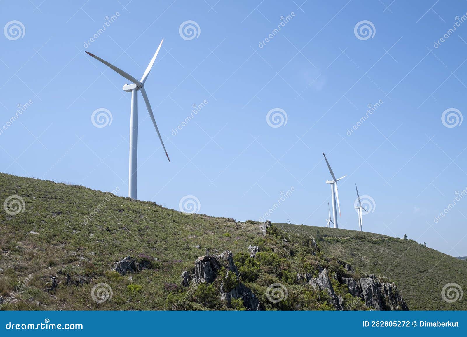 Wind Power Stations in the Mountains. Wind Farms. Stock Photo - Image ...