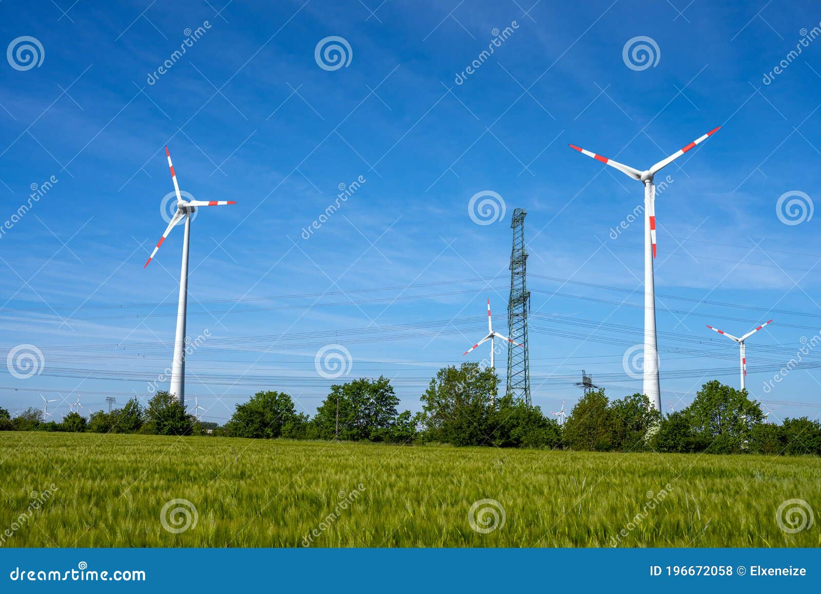Wind Power Turbines and Power Lines Stock Photo - Image of circuit ...