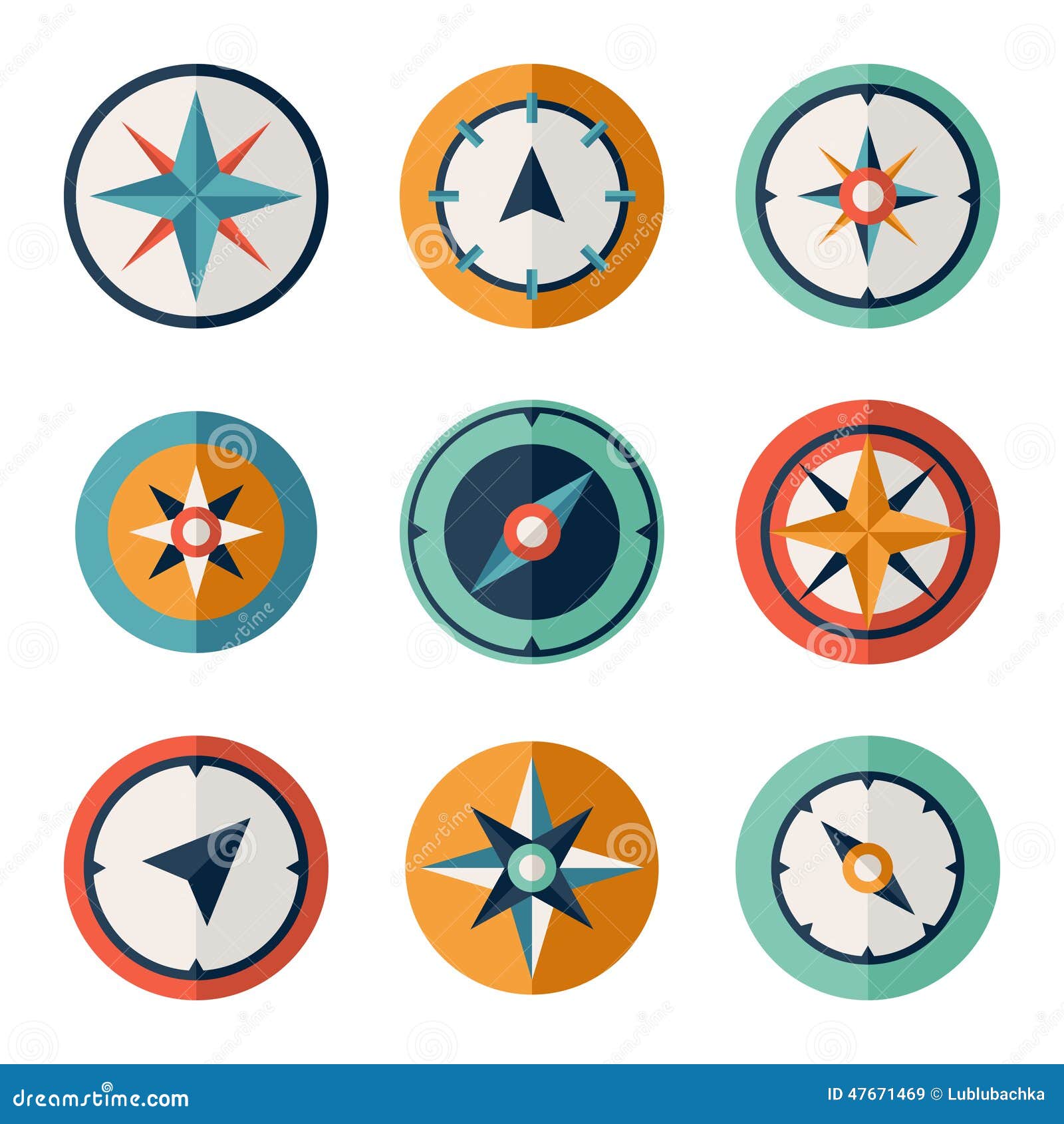 Wind Rose Compass Flat Vector Symbols Set | CartoonDealer.com #47671469