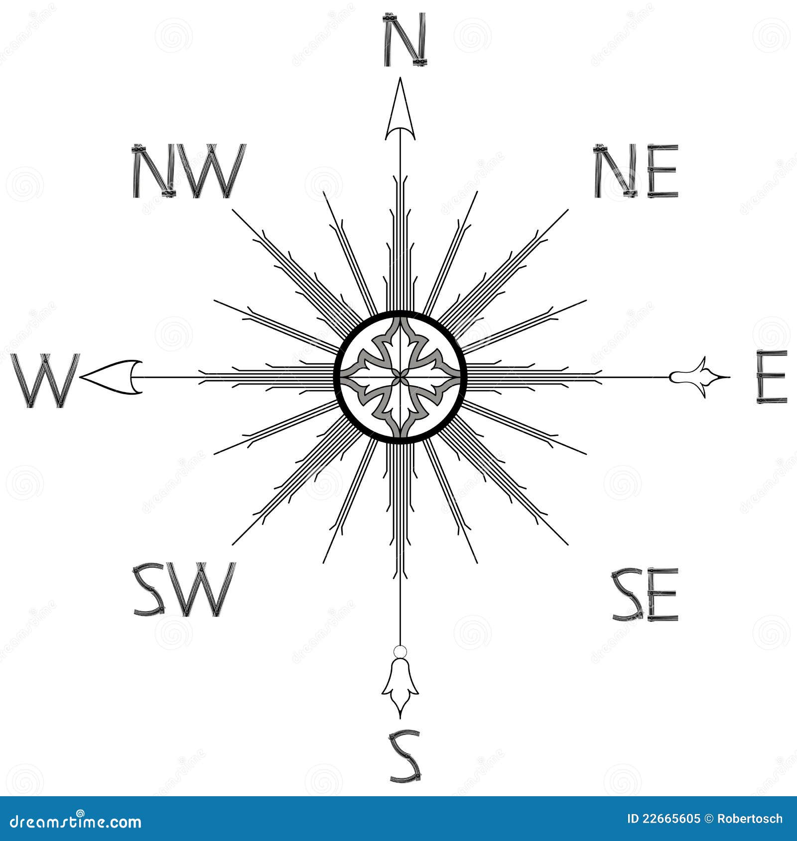 Wind Rose Compass Silhouette Stock Vector - Illustration of direction ...