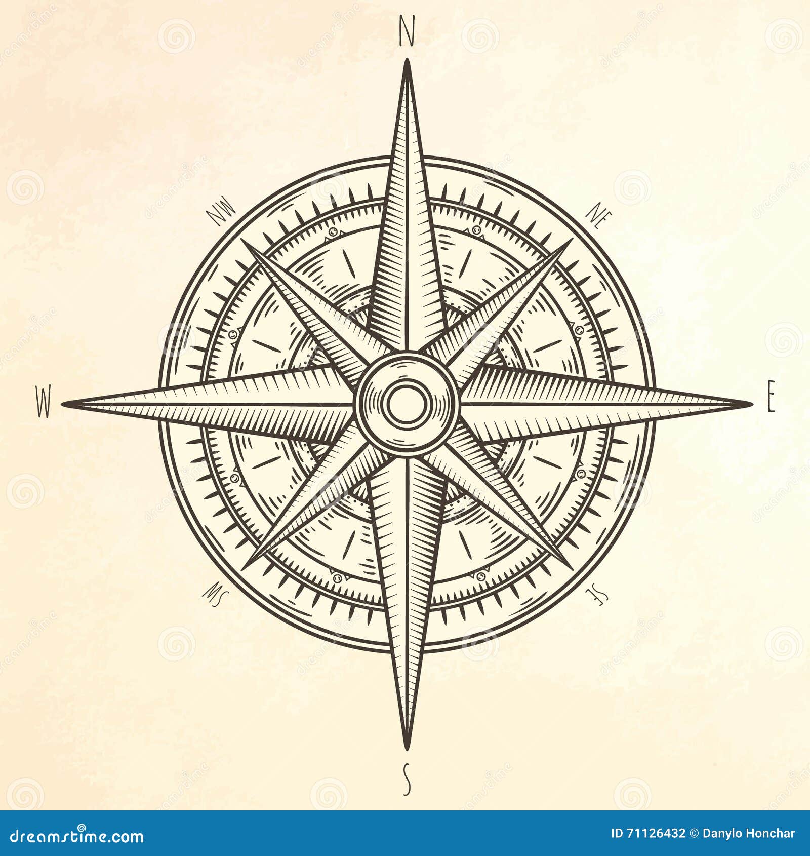 Wind Rose Hand Drawn Illustration. Stock Vector - Illustration of hand ...
