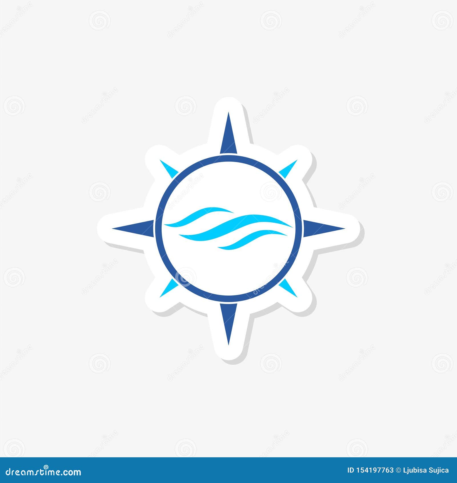 Wind Rose Nautical Compass with Ocean Wave Sticker Stock Illustration ...