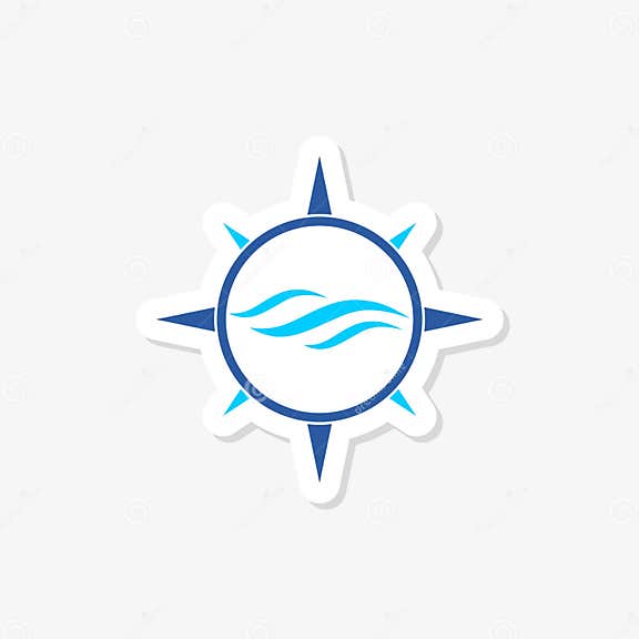 Wind Rose Nautical Compass with Ocean Wave Sticker Stock Illustration ...