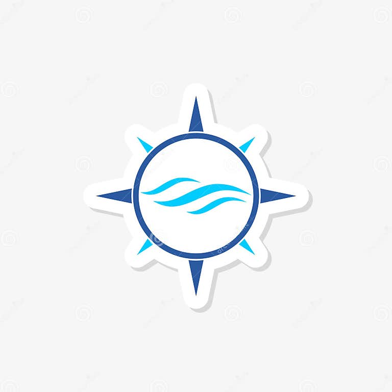 Wind Rose Nautical Compass with Ocean Wave Sticker Stock Illustration ...