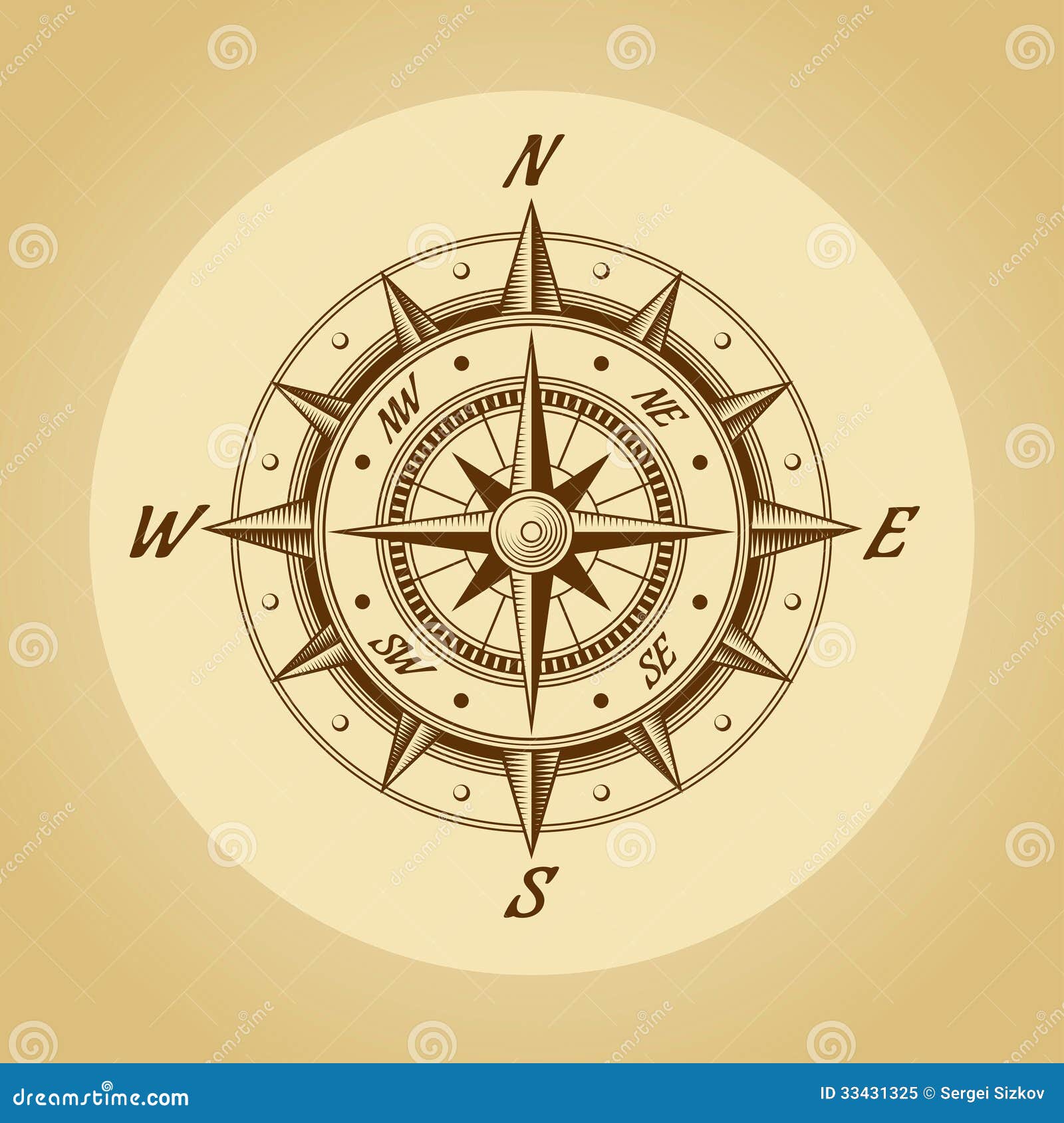 Wind Rose in Old Retro Style. Vector. Stock Vector - Illustration of ...