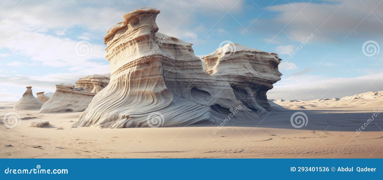 Wind-sculpted Rock Formations Rising from a Desolate, Sandy Expanse ...