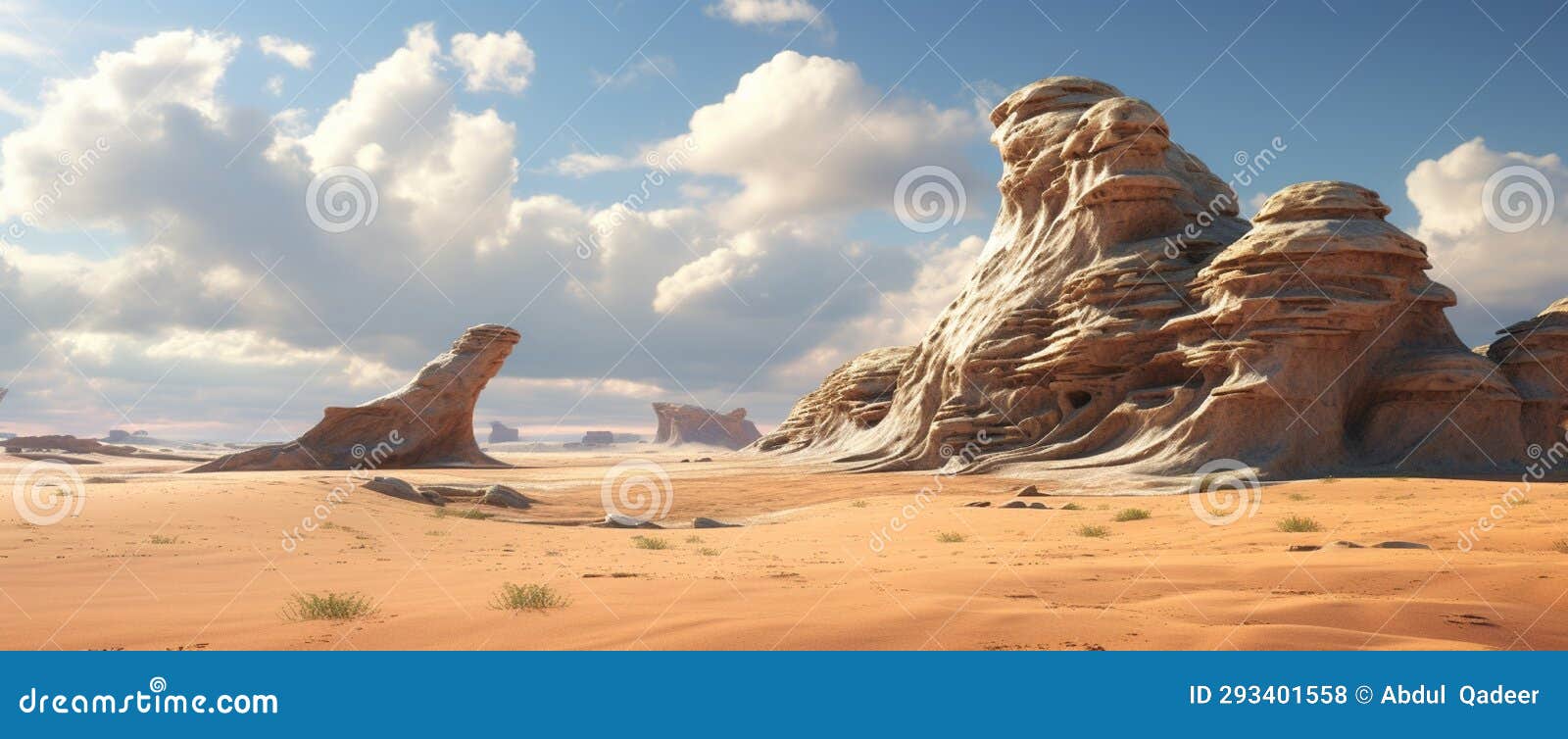 Wind-sculpted Rock Formations Rising from a Desolate, Sandy Expanse ...