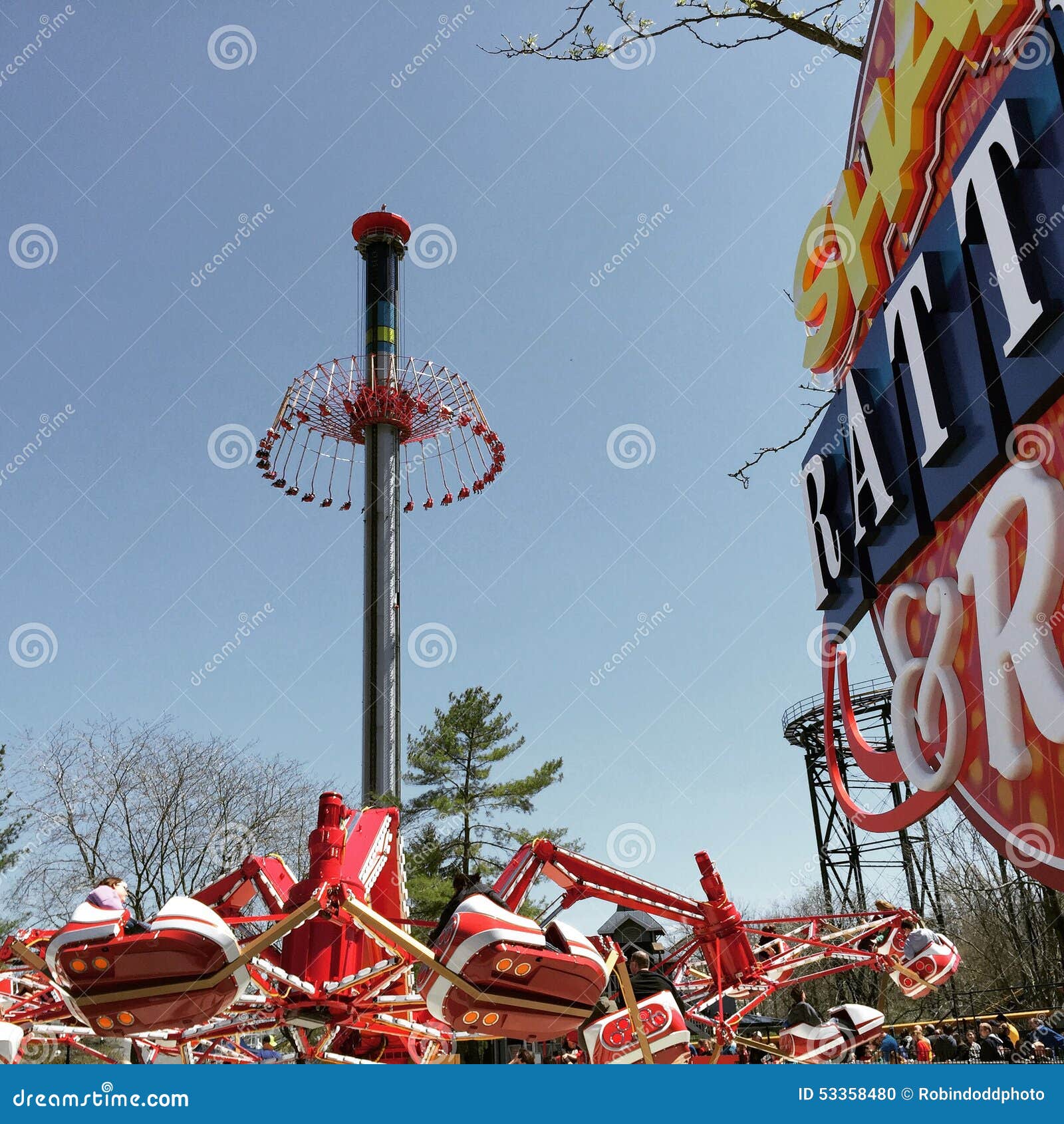 Wind Seeker and Shake Rattle and Roll Amusement Park Ride at Kings ...