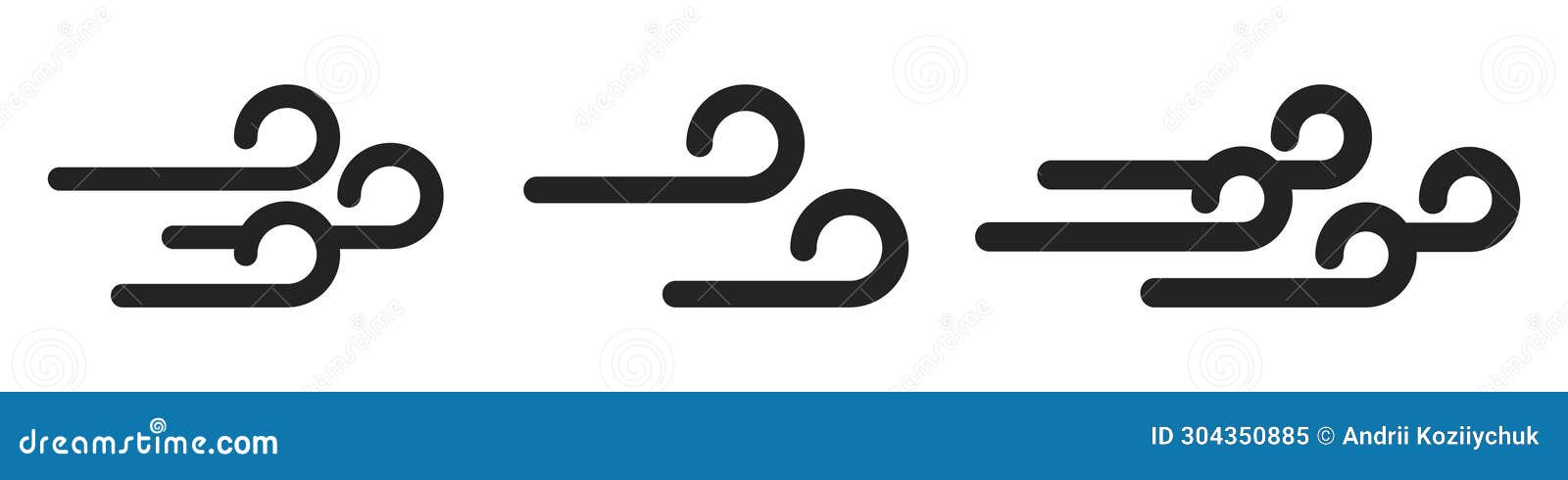 Wind Set of Vector Icons. Black Wind Lines. Blowing Wind Vector Icon ...