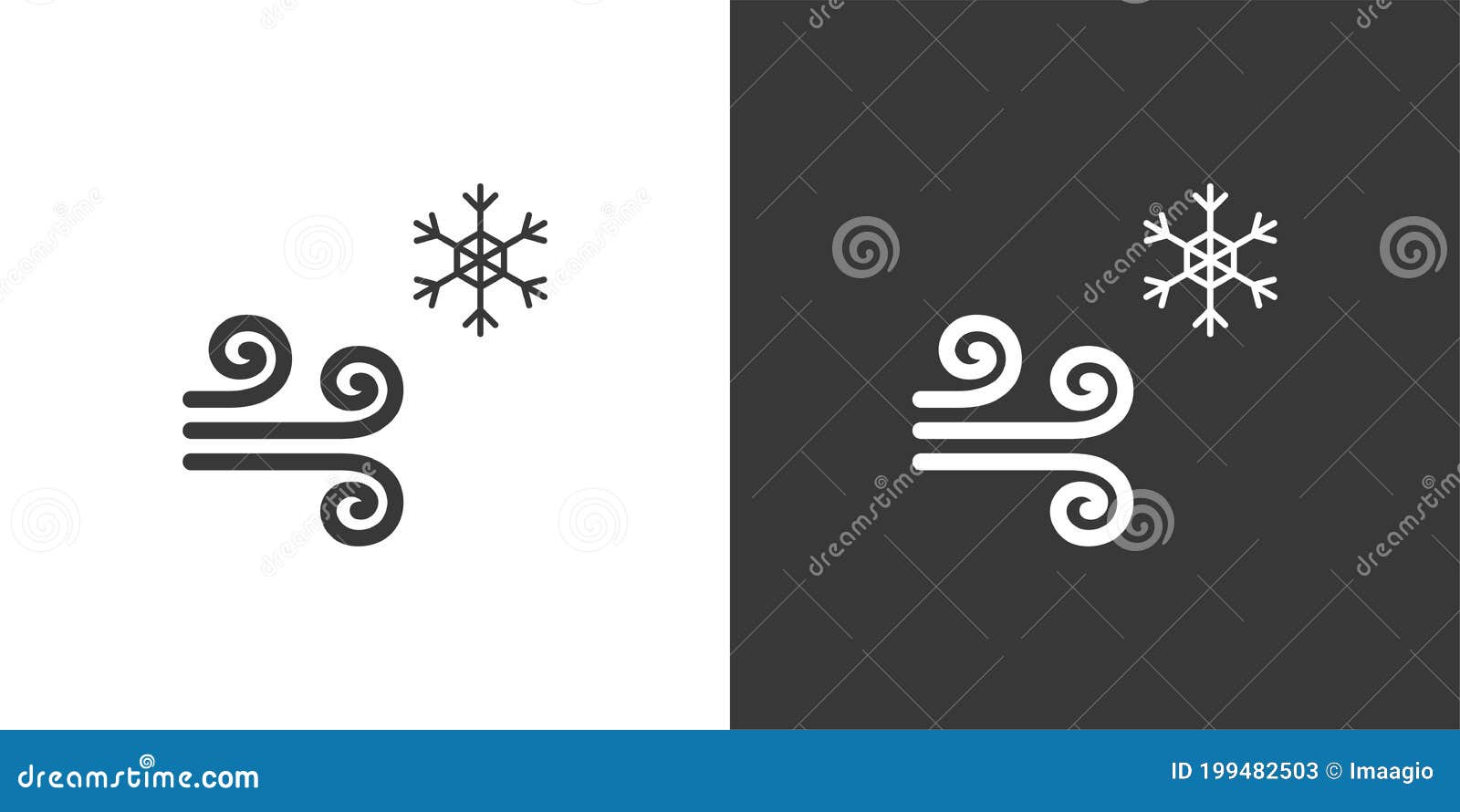 Wind and Snow. Isolated Icon on Black and White Background. Weather ...