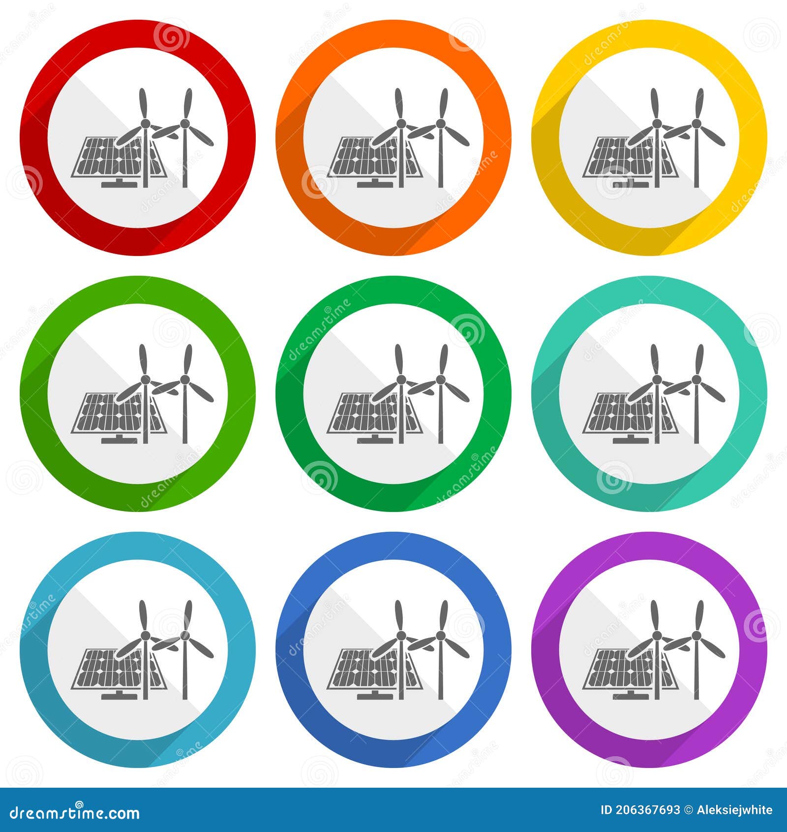 Wind and Solar Energy, Renewables Vector Icons, Flat Design Colorful ...