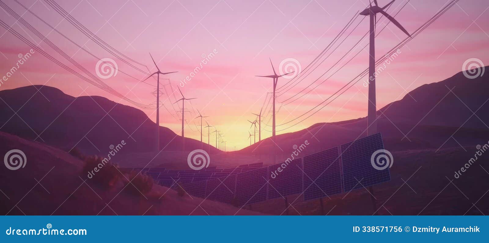 Wind and Solar Energy Sources with Electrical Connections Stock Photo ...