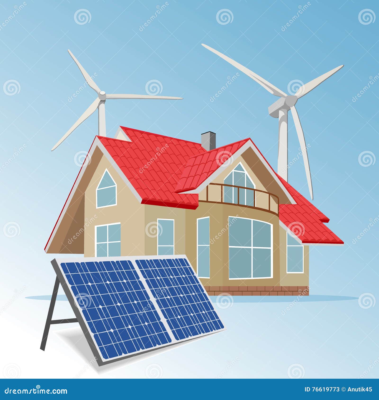 Wind Solar Hybrid Power System, Vector Illustration Stock Vector ...