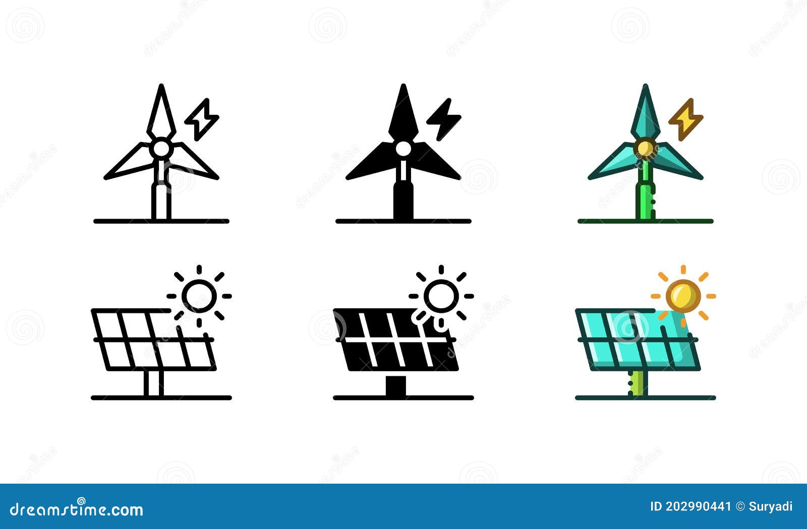 Wind and Solar Power Plant Icon Stock Vector - Illustration of doodle ...