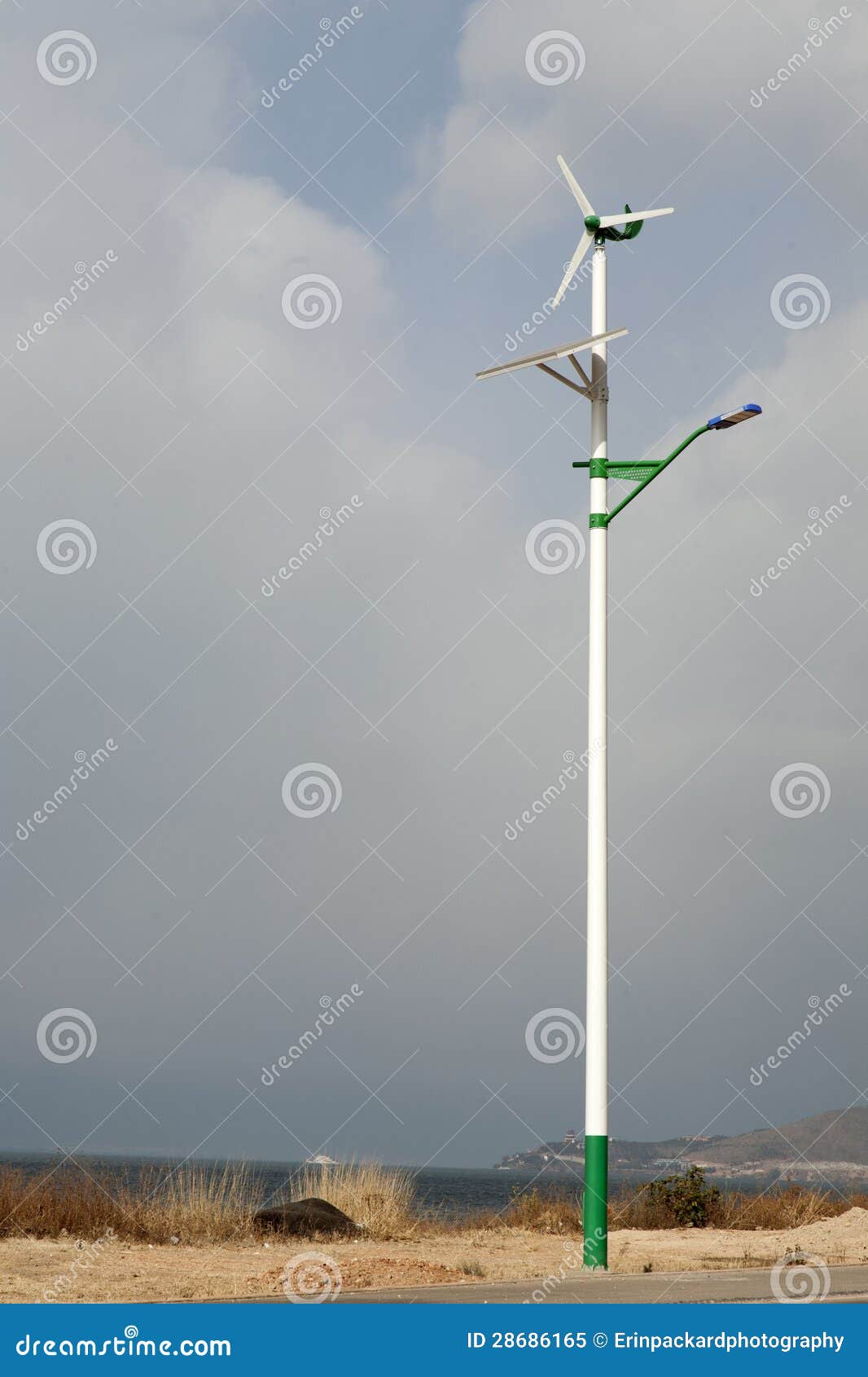 Wind and Solar Powered Street Light Stock Image - Image of panel, solar ...