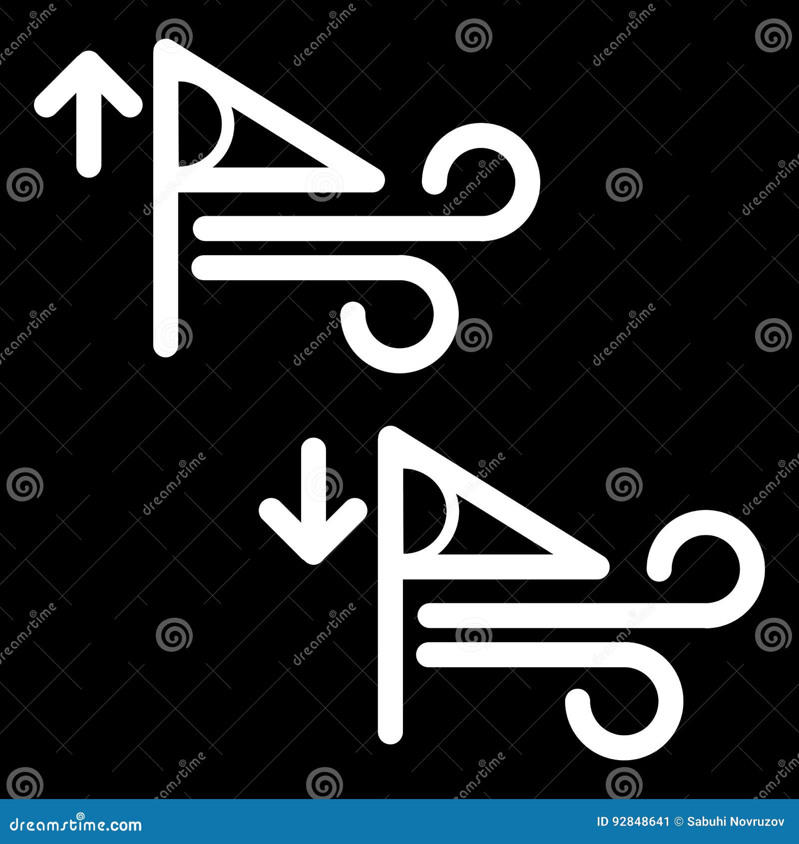 Wind Speed Increase And Decrease Vector Icon. Black And White Wind Illustration. Outline Linear ...