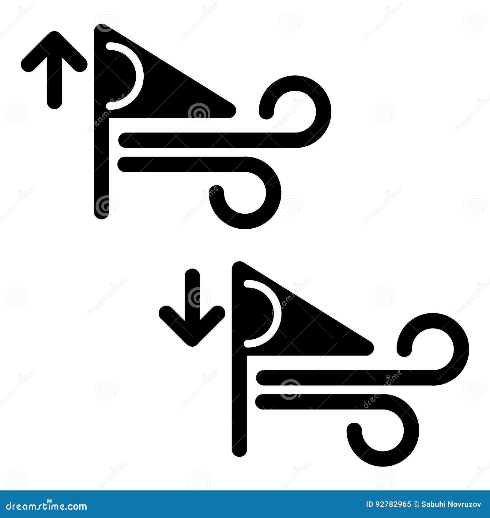 Wind Speed Increase and Decrease Vector Icon. Black and White Wind ...