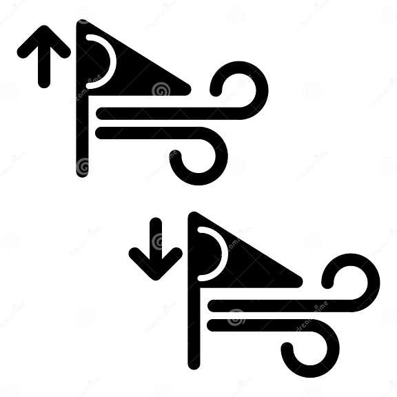 Wind Speed Increase and Decrease Vector Icon. Black and White Wind Illustration. Solid Linear ...