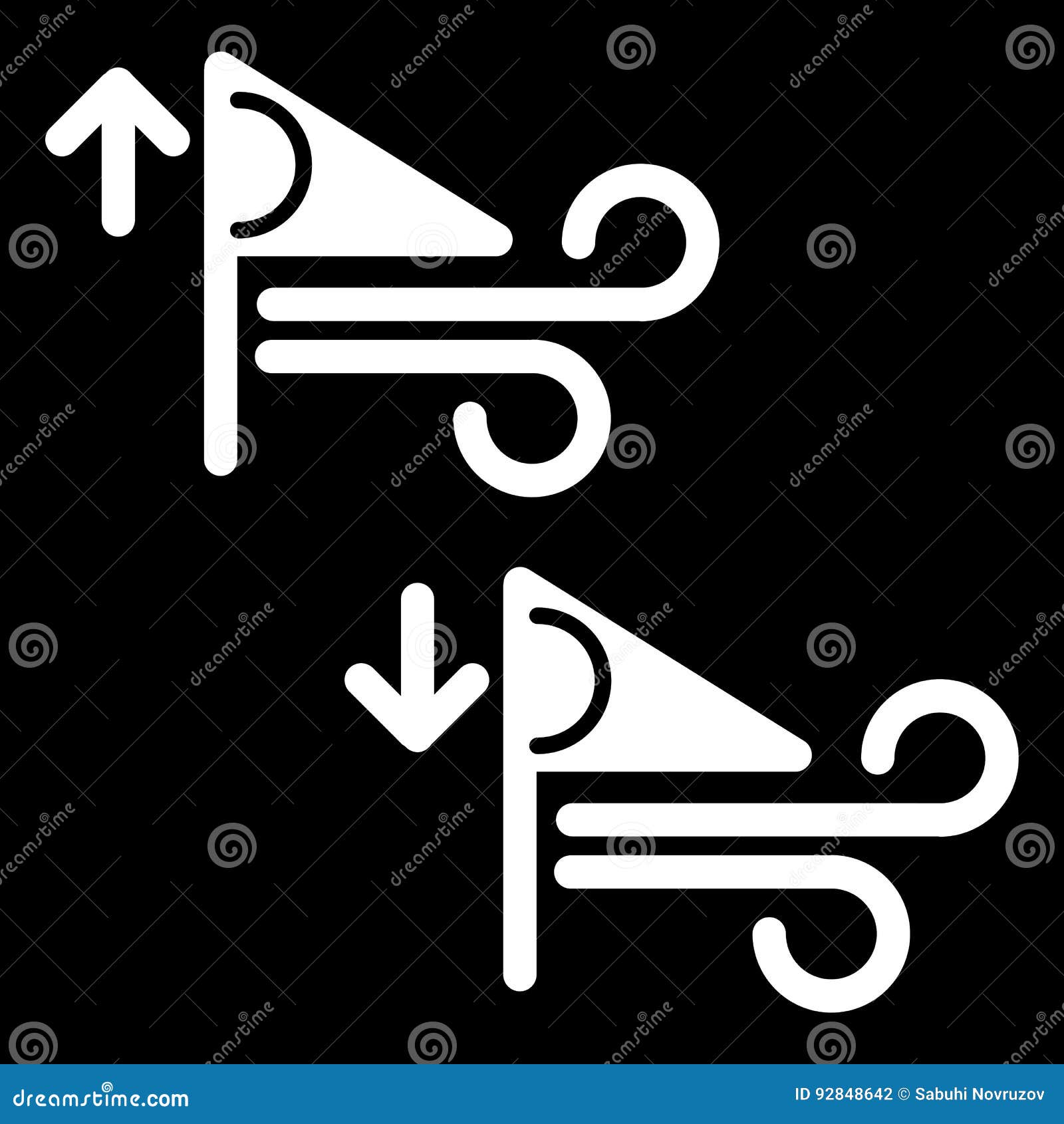Wind Speed Increase and Decrease Vector Icon. Black and White Wind ...