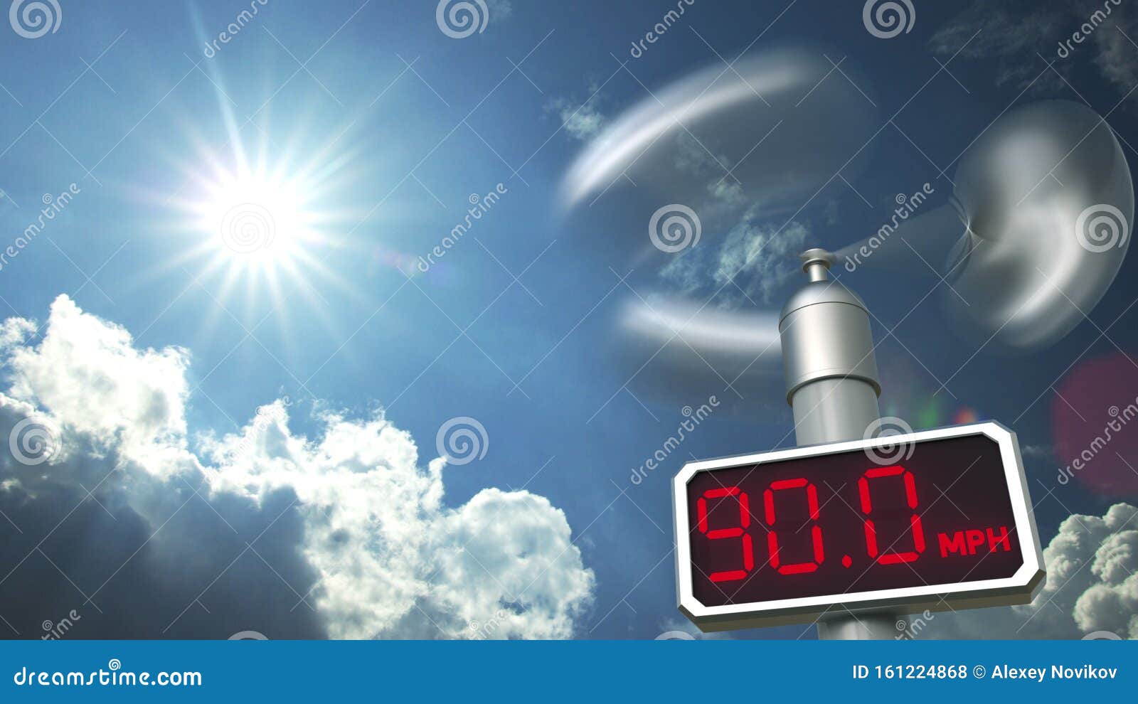 Anemometer Displays 90 Mph Wind Speed. Hurricane Forecast Related 3D ...