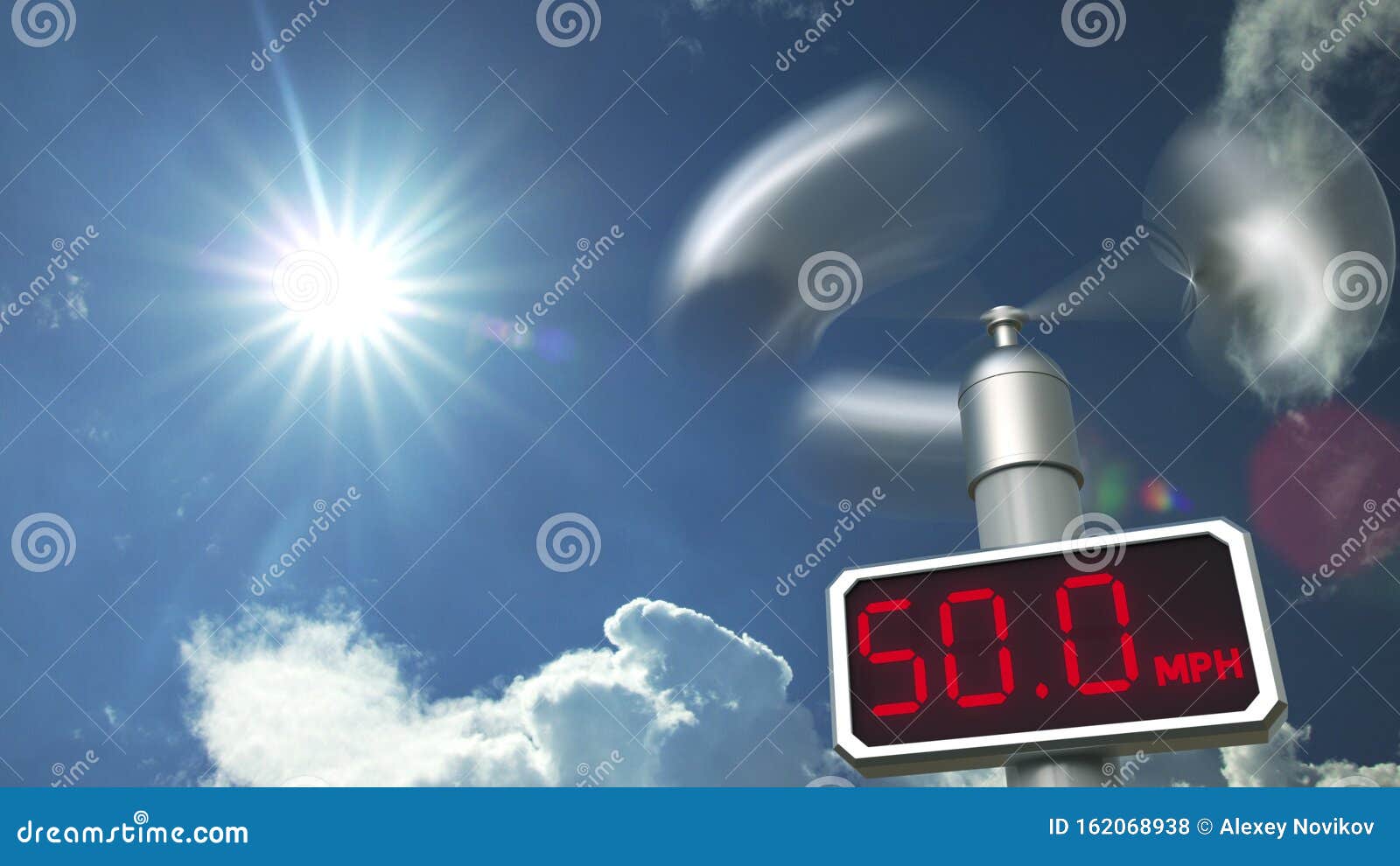 Wind Speed Measuring Anemometer Shows 50 Mph. Weather Forecast Related ...