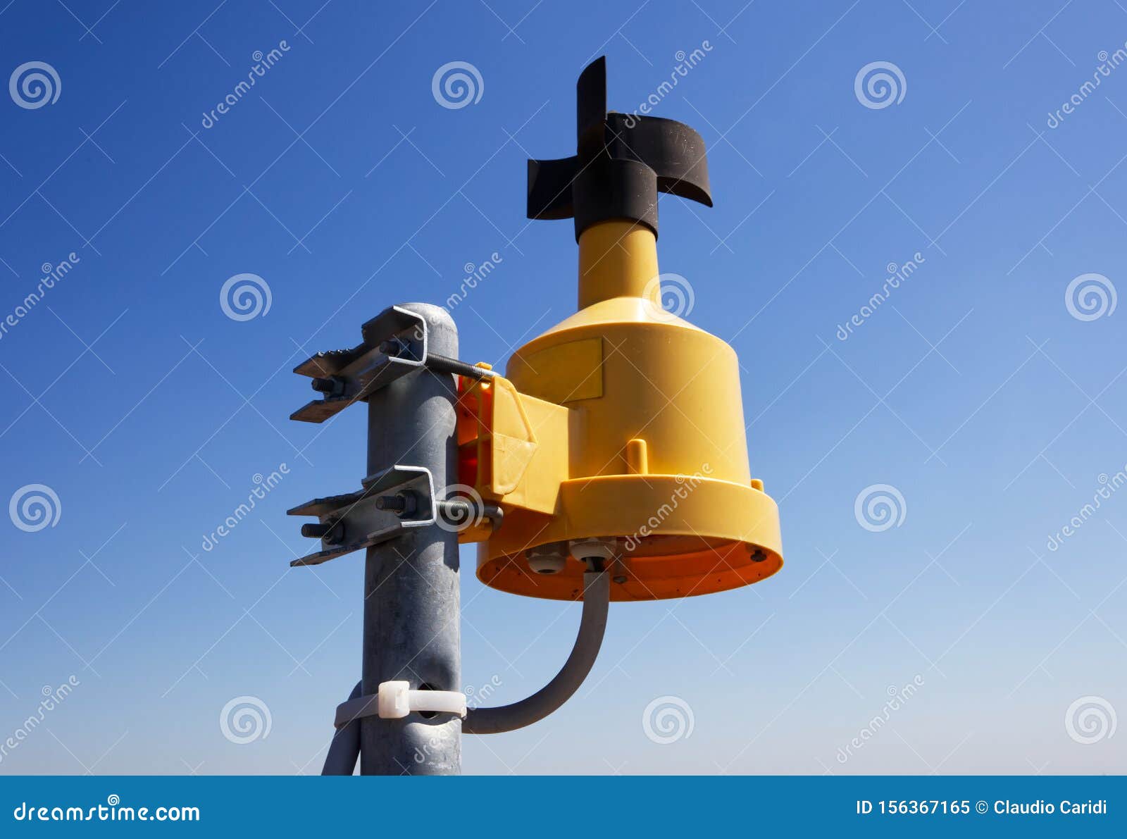 Wind Speed Measuring Device on Display. Anemometer on Blue Background ...