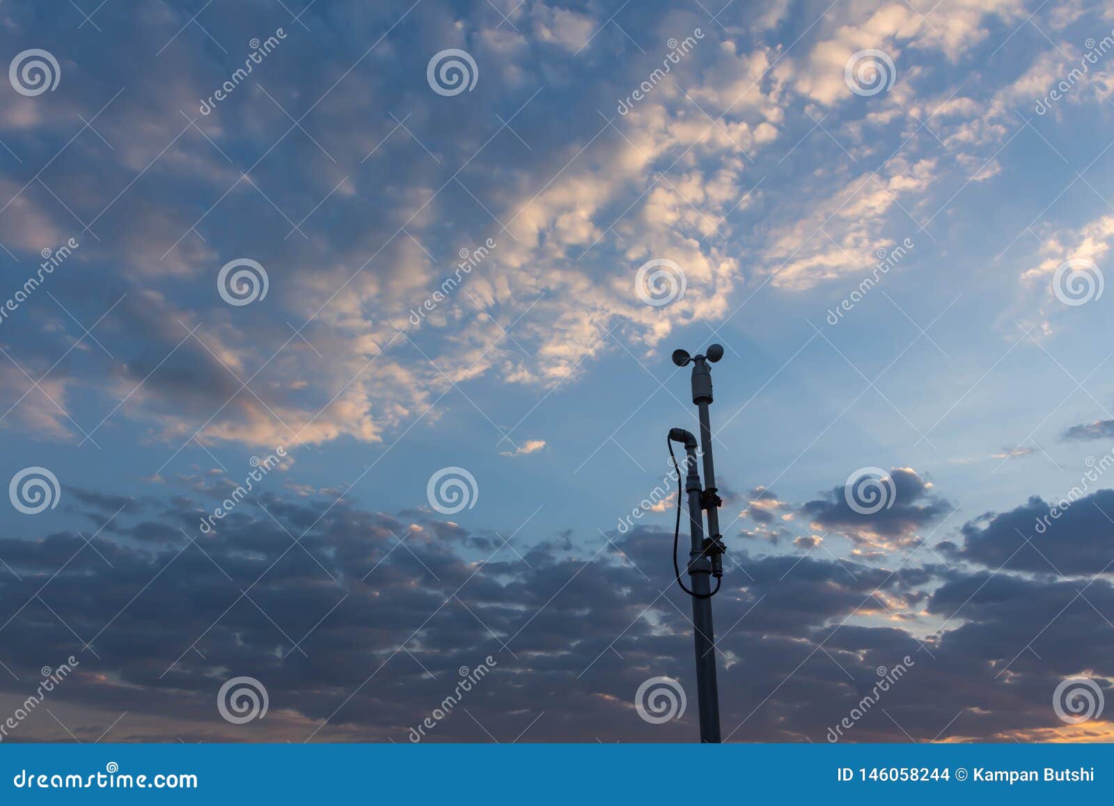 Wind Speed Sensor or Anemometer with Blue Sky and Orange Light in ...