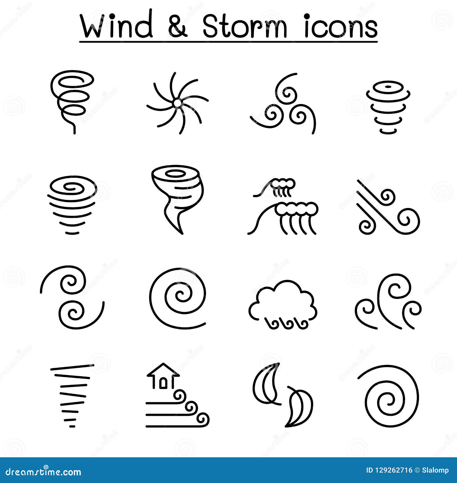 Wind & Storm Icon Set in Thin Line Style Stock Vector - Illustration of ...