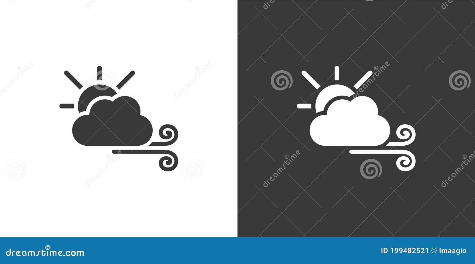 Wind, Sun and Cloud. Isolated Icon on Black and White Background ...