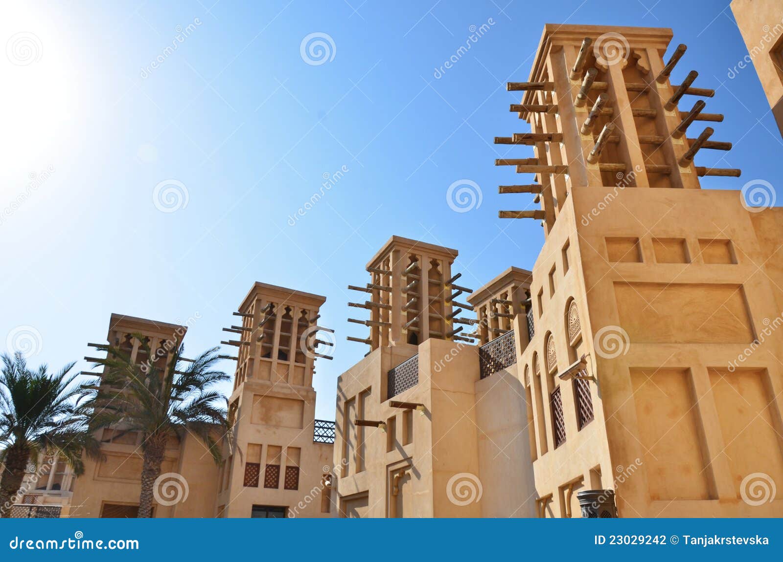 Wind Towers in Dubai, UAE stock photo. Image of fountain - 23029242