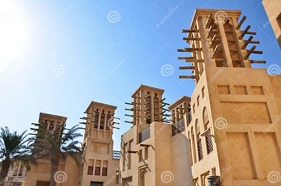 Wind Towers in Dubai, UAE stock photo. Image of fountain - 23029242