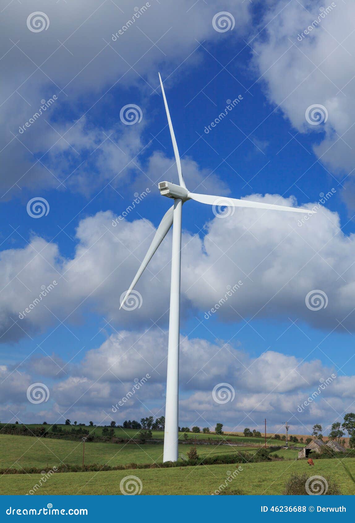 Wind turbine on blue sky stock photo. Image of landscape - 46236688