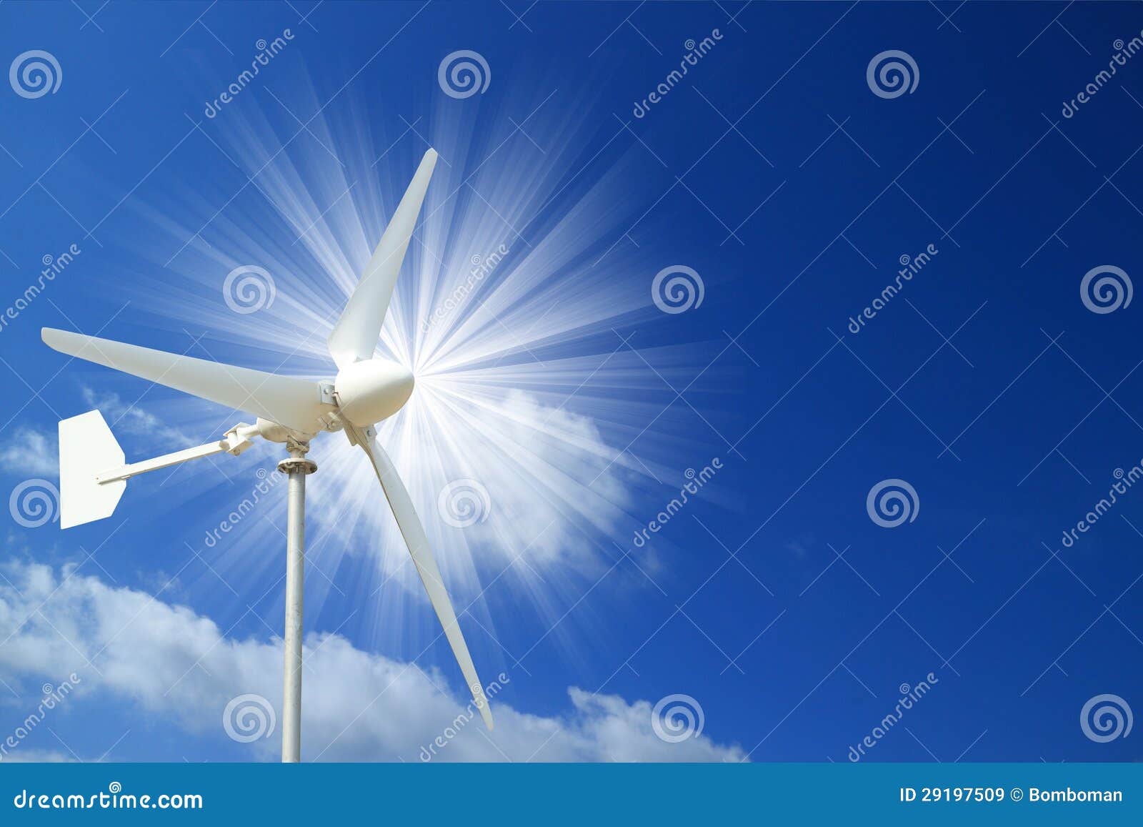 Wind Turbine and Blue Sky with Light Beam Stock Image - Image of ...