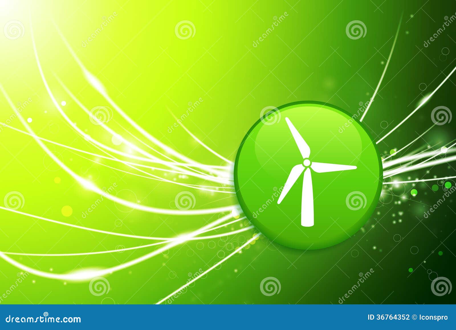 Wind Turbine Button on Green Abstract Light Background Stock ...