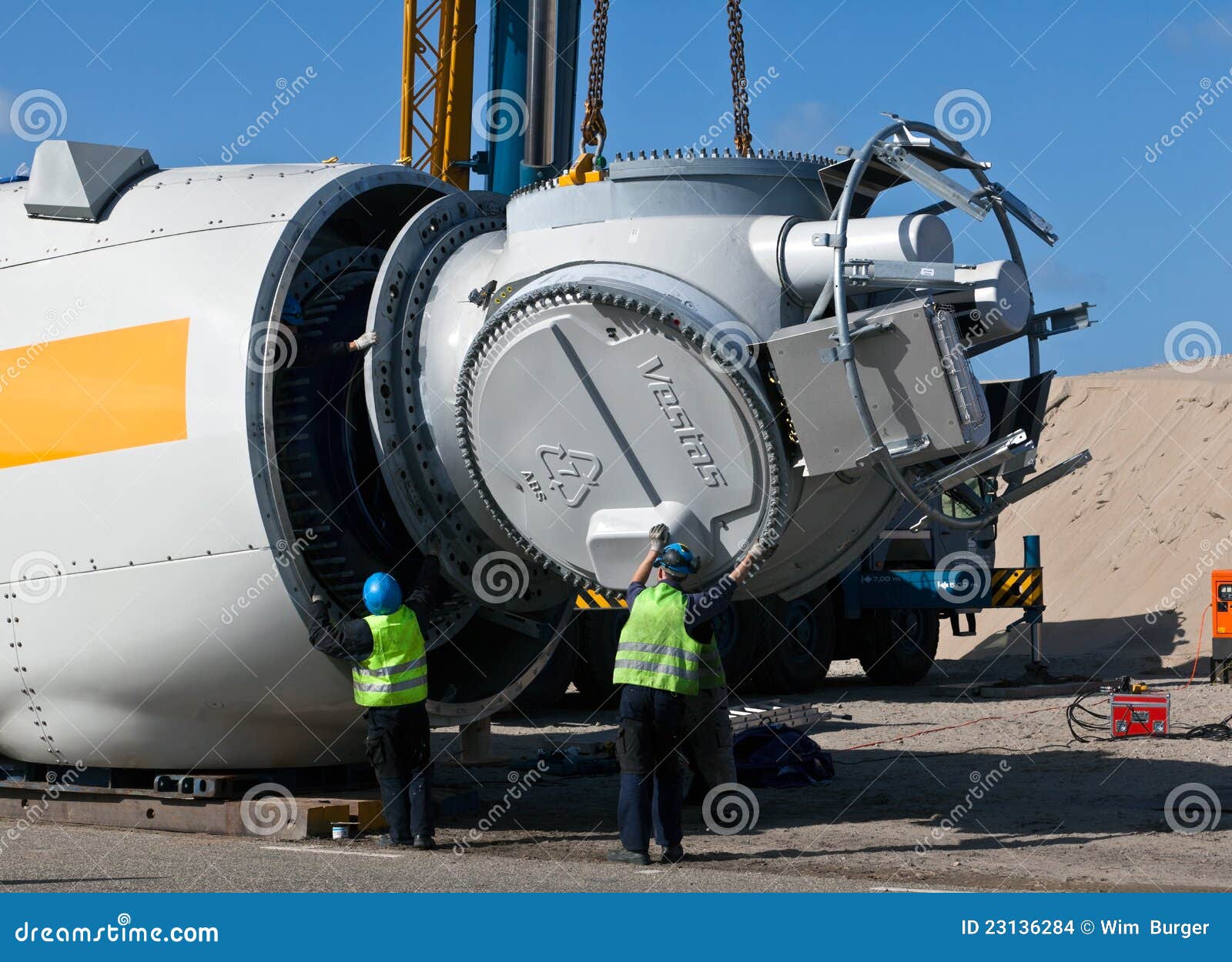 Wind Turbine Construction Site Editorial Stock Image - Image of people ...