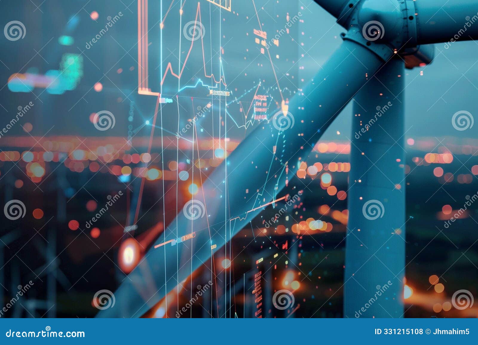 Wind Turbine with Data Visualization Stock Illustration - Illustration ...