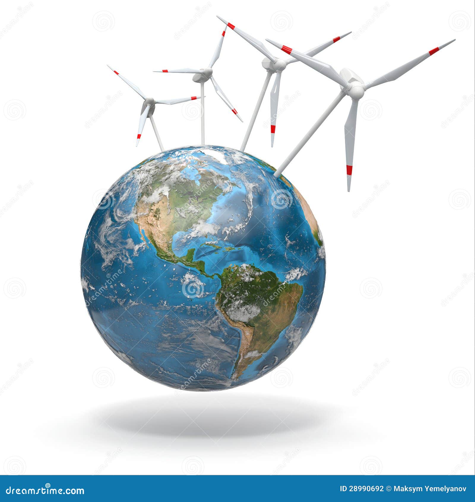 Wind turbine on Earth. 3d stock illustration. Illustration of natural ...