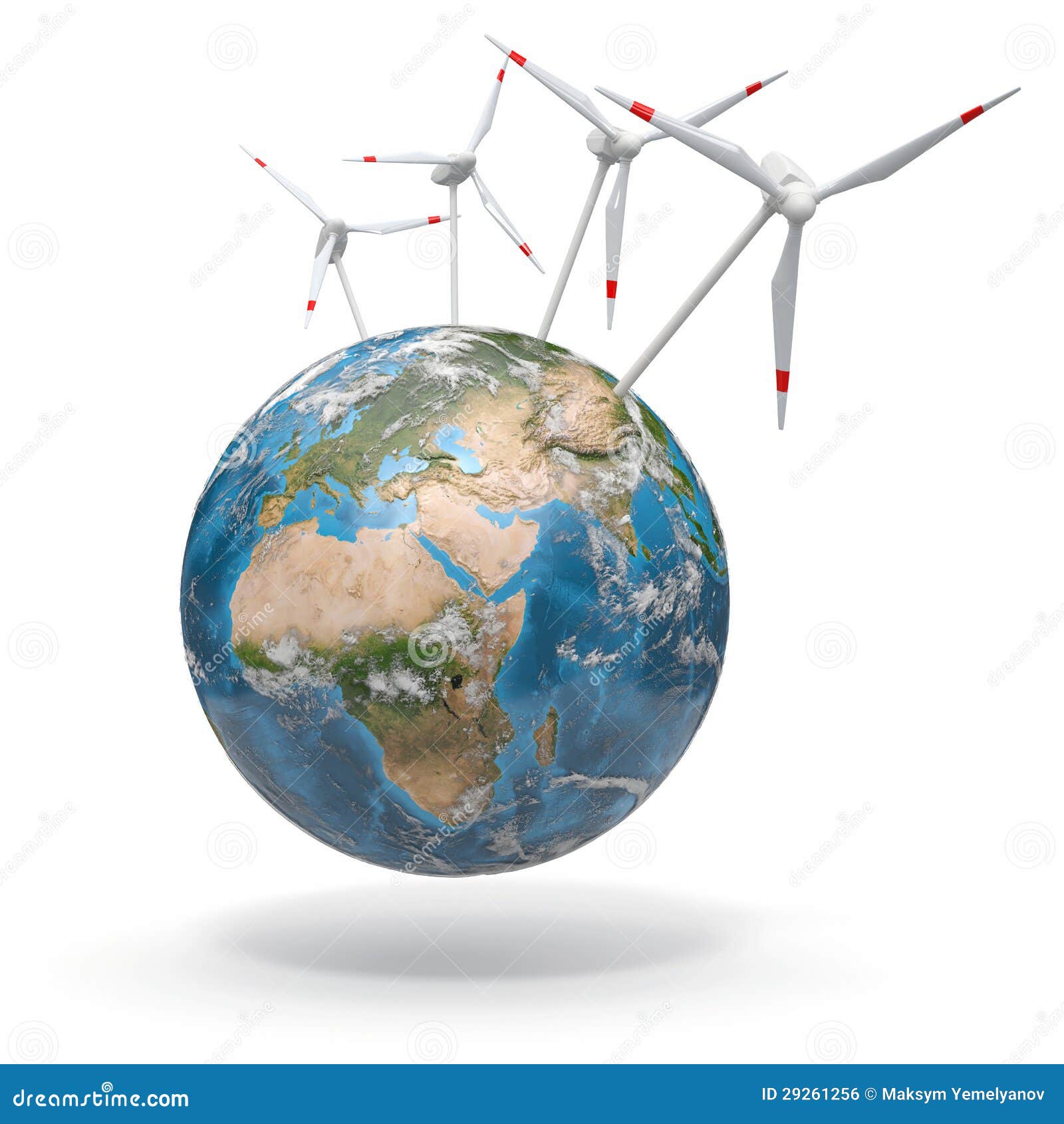 Wind turbine on Earth. 3d stock illustration. Illustration of ...
