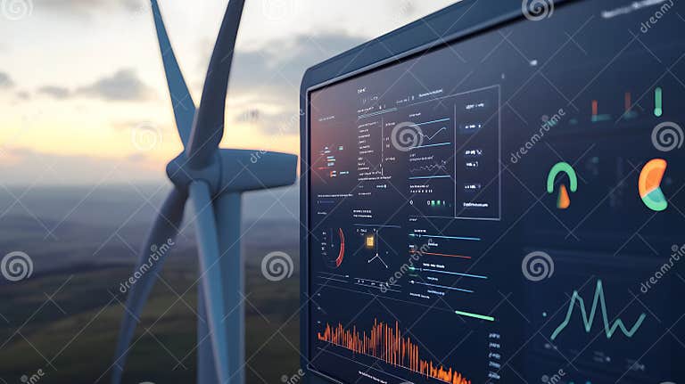 Wind Turbine with Energy Data Analytics Dashboard Stock Photo - Image ...