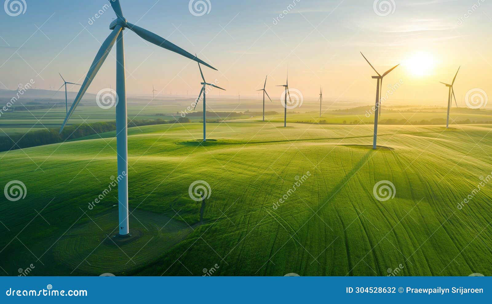 Wind Turbine Farm in Green Fields - Sustainable Power Generation Stock ...