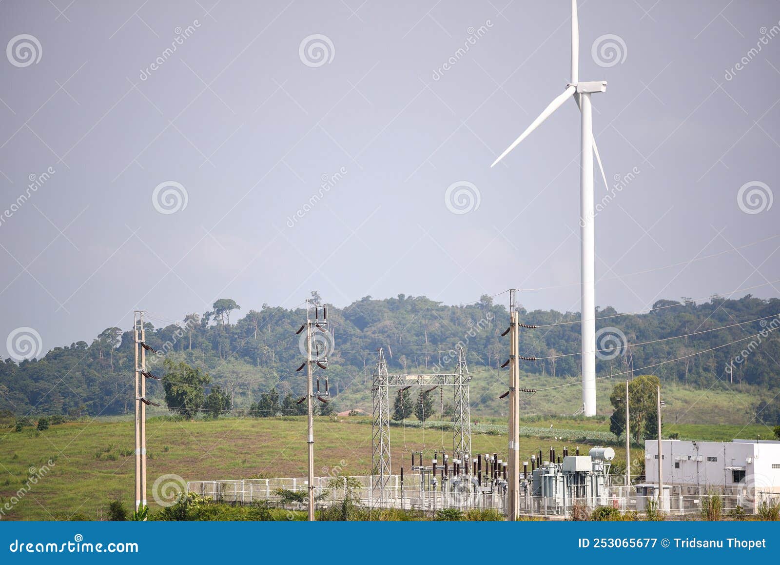Wind turbine farm on hill stock image. Image of farm - 253065677