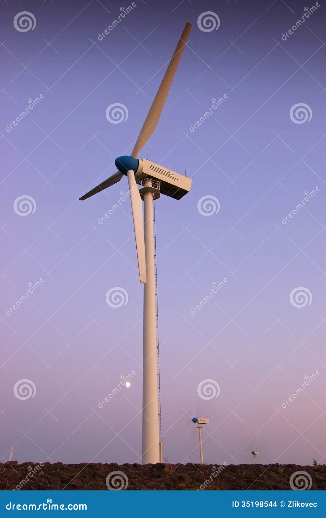 Wind Turbine Farm with Purple Sky Stock Photo - Image of electric ...