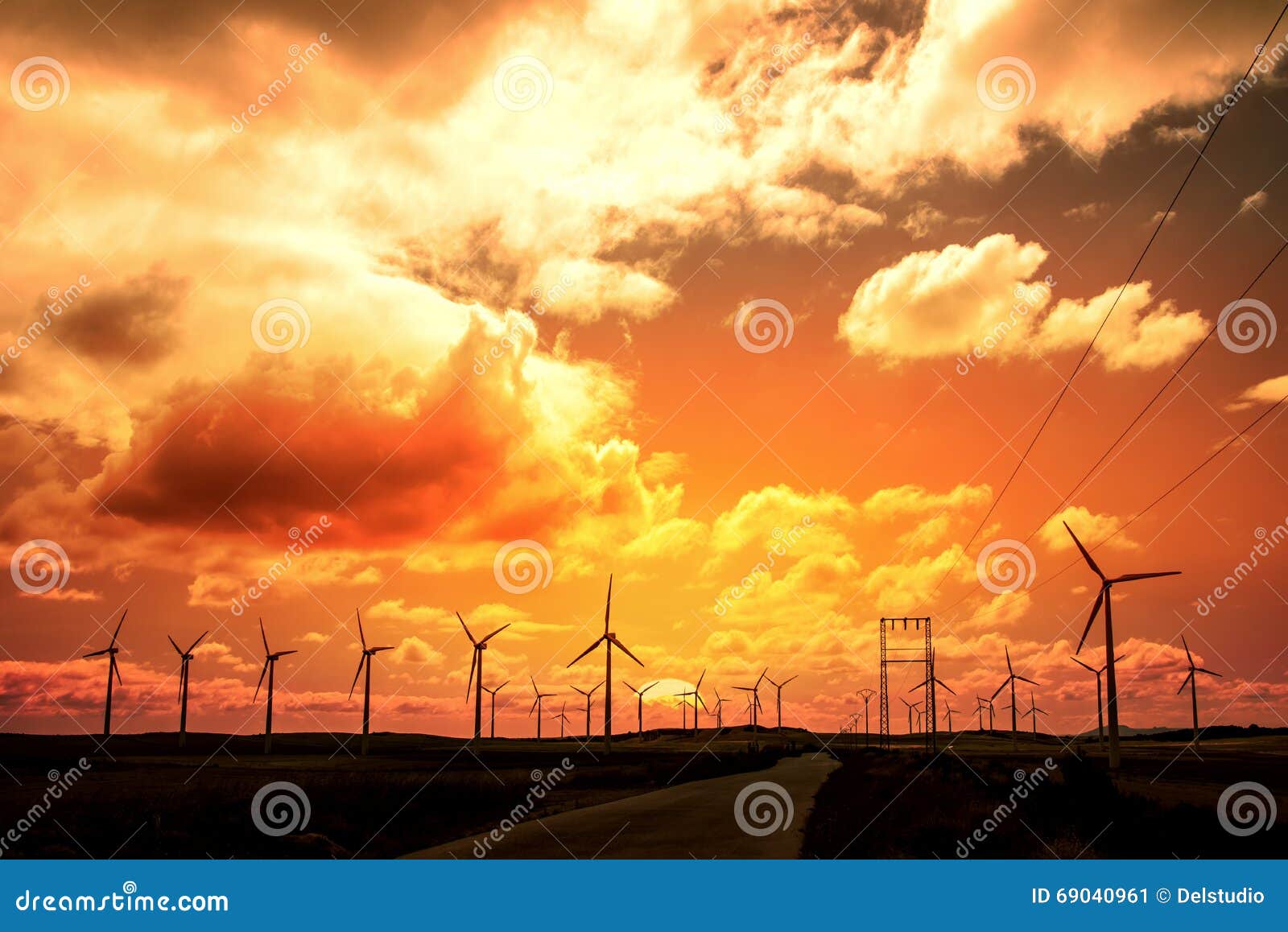 Wind Turbine Field at Sunset Stock Image - Image of alternative ...