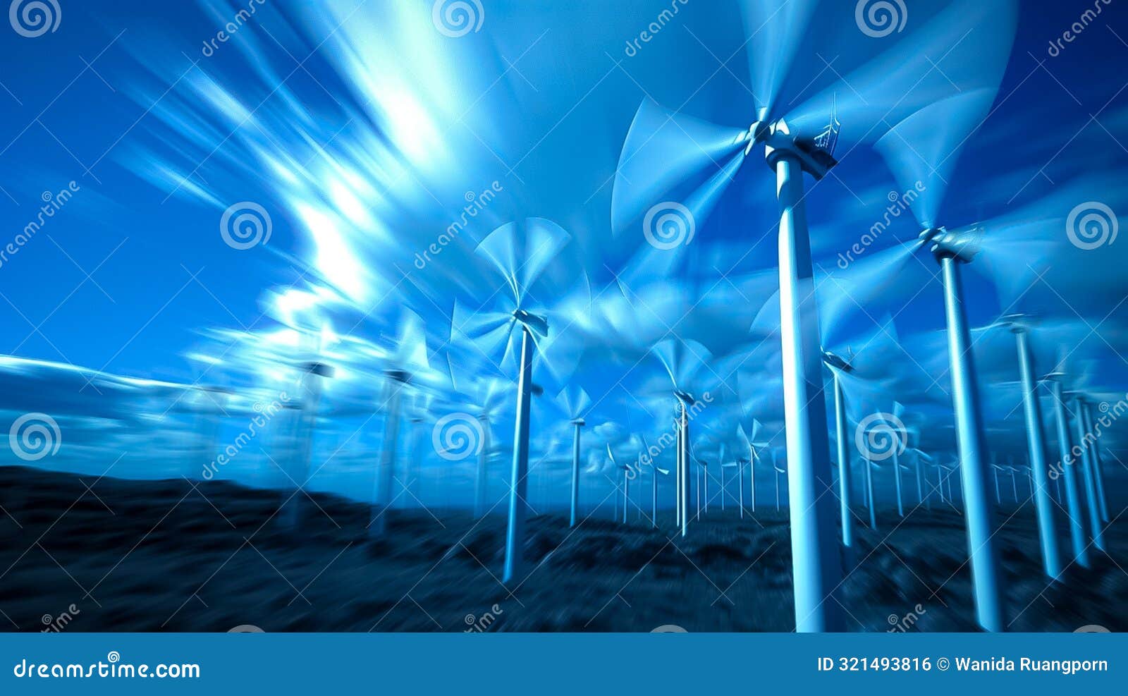 Wind Turbine Field a Field of Wind Turbines Spinning Stock Illustration ...
