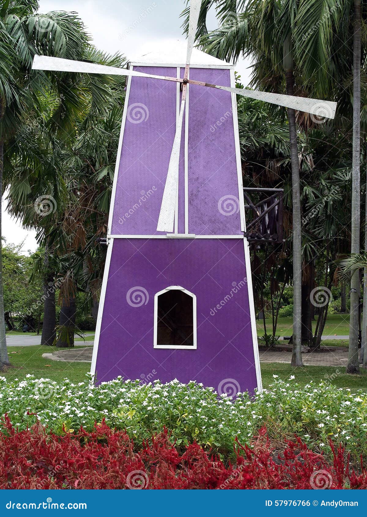 Purple Bamboo Woven Wind Turbine Tower among Flower Gardens in Public ...
