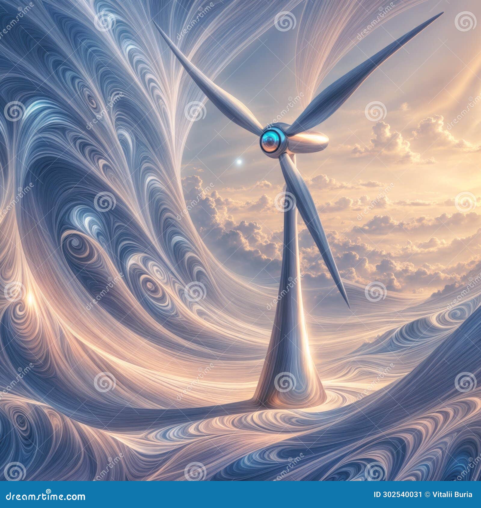 Wind Turbine in the Wind. 3D Rendering. Computer Generated Image ...