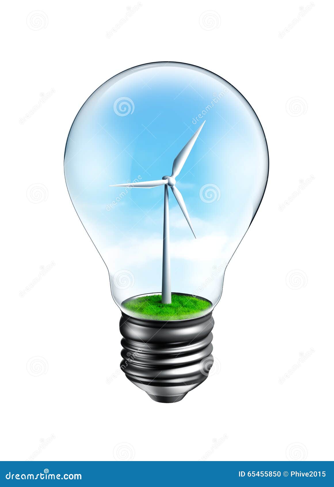 Wind Turbine on Grassland Inside a Light Bulb Stock Illustration ...