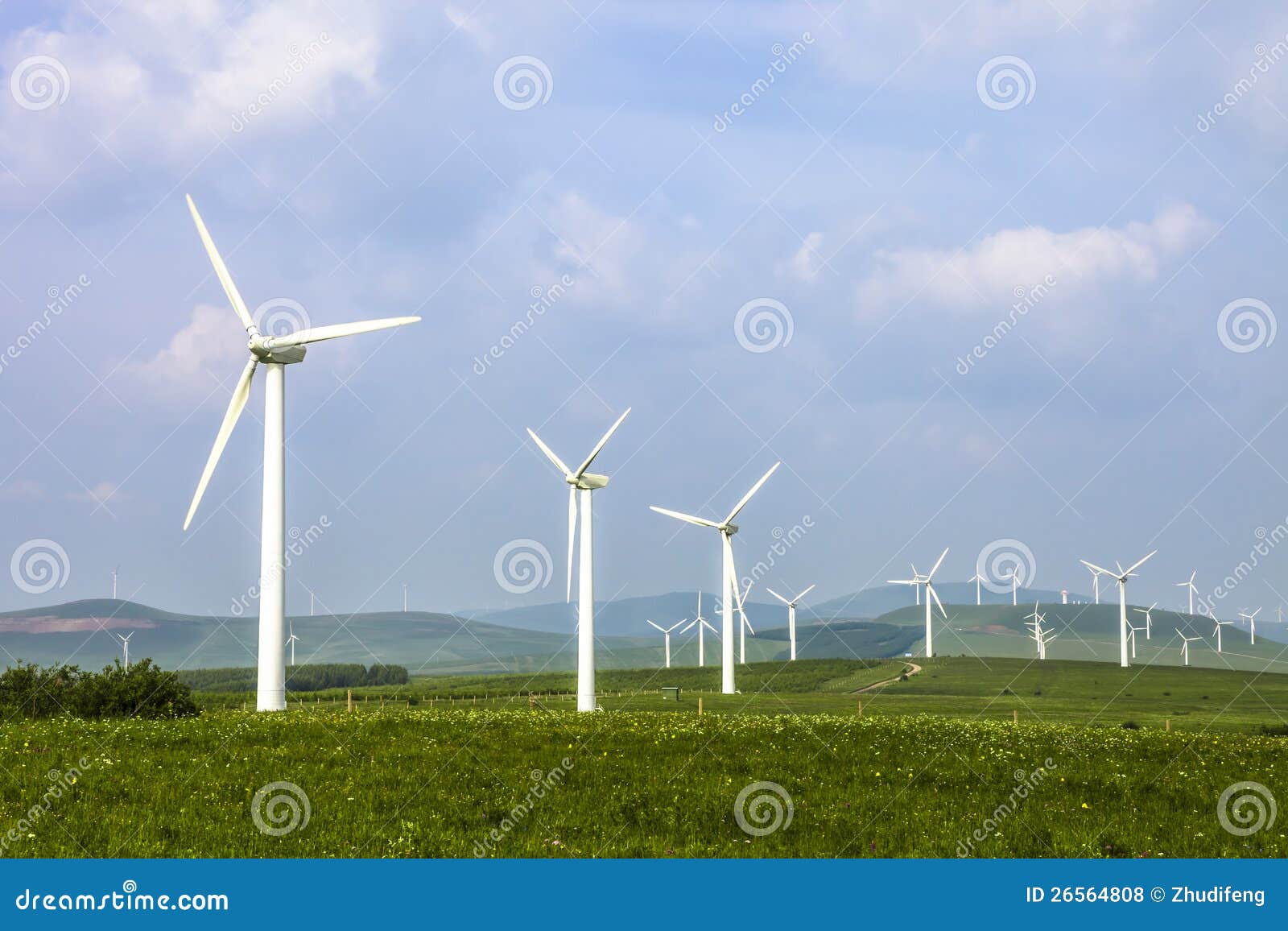 Wind Turbine on the Green Grass Stock Photo - Image of electricity ...